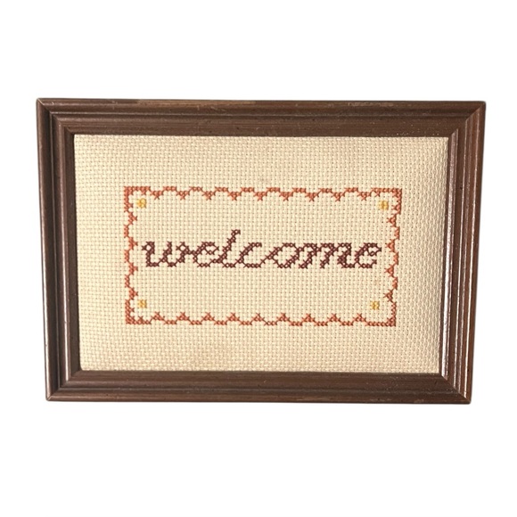 unknown | Wall Decor | Vintage Framed Hand Stitched Embroidered Welcome ...